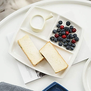 FLYING BALLOON 4pcs Elegant Quadrate Shaped Ceramic Divided Plate Dinner Plates Luncheon Plates Salad Plates Dishes for Kitchen, White