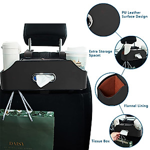 JSCARLIFE Car Headrest Backseat Organizer with Cup Holder，Backseat Storage Box Cup Drink Holders, Tissue Box & Phone Mount Bottle Cellphones Coffee Coasters Wallet Cards (Black)