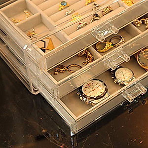 Acrylic Jewelry Boxes For Women With 3 Drawers Stackable Velvet Jewelry Organizer Holder for Earring Bangle Bracelet Necklace Ring Display Case Gift for Girls