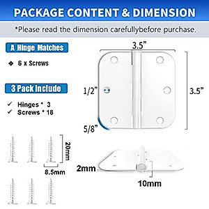3 Pack Door Hinges Matte White,3.5 Inch Matte White Door Hinges with 5/8" Radius,Fit Standard Door/Bedroom Door/Exterior Door/Interal Door Hardware Hinges,Matte White Finish Door Hinges