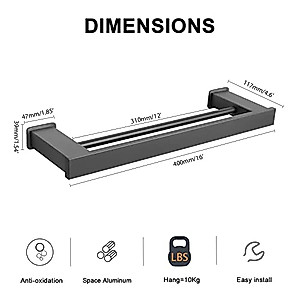 NearMoon Double Bath Towel Bar, Bathroom Accessories-Premium Thicken Space Aluminum Square Shower Towel Rack for Bathroom/Kitchen, Towel Holder Wall Mounted (16 Inch, Grey)