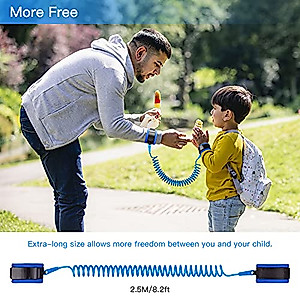 Hooyyene Anti Lost Wrist Link for Toddlers, Safety Toddler Leash, Child Leash, Wrist Leash for Babies and Kids, Children's Safety Wristband for Outdoor, Family Travel(8.2ft/2.5m,Blue)