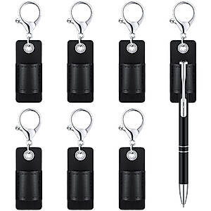 6 Pieces Portable Leather Pen Holder PU Leather Badge Pencil Holder Pocket Protector Pen Pouch Holder Organizer Pen Protector for Badge Holder or Neck Lanyard (Black)