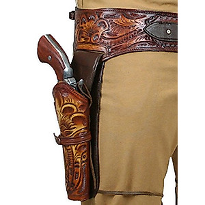 New 38/357 Cal Tooled Bicolor Holster Gun Belt Drop Loop Leather Western RIG SASS 34"-52 (46)