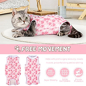 Due Felice Cat Surgery Recovery Suit Small Dog Surgical Recovery Onesie Pet After Surgery Wear for Female Male Cat Doggy Pink Heart/Medium