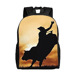 DEHIWI Cool Bull Riding Print Backpack Cute Lightweight Daypack Casual Travel Laptop Daypack For Men Women