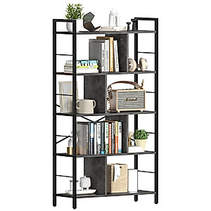 Yoobure 5 Tier Tall Book Shelf, Industrial Bookshelf Storage Bookcase, Open Wood Book Case, Rustic 5 Shelf Display Shelf for Living Room, Modern Standing Book Shelf for Bedroom, Home Office, Kitchen