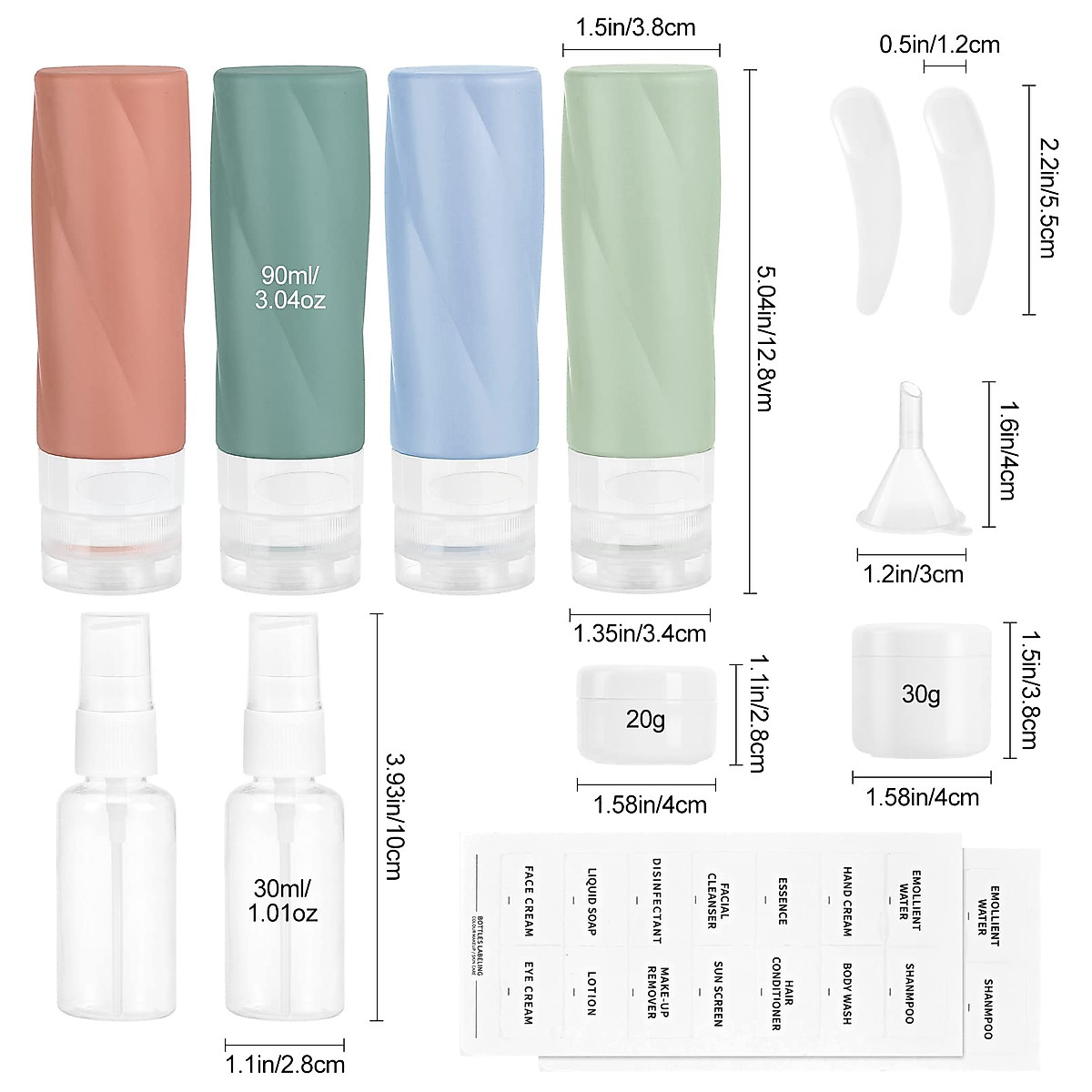 Silicone Travel Bottles Set for Toiletries - 14 Pack Leak Proof Travel Containers for TSA Approved Squeezable Refillable Travel Accessories for Shampoo Conditioner Lotion Body Wash (3.04 oz/Brown)