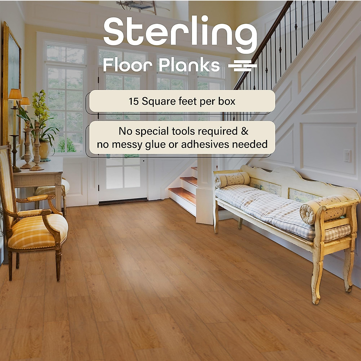 Sterling Vinyl Plank Flooring 2.0mm, 10 Planks - 6" x 36", Medium Oak - No Adhesive Needed, Embossed DIY Flooring - Natural Wood Grain Feel for Kitchen, Dining Room, & Bedrooms by Achim Home Décor