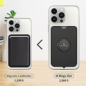 Sinjimoru MagSafe Wallet Phone Case with Ring Holder - Compatible with iPhone 14/13/12 Series & MagSafe Cases, Kickstand & Card Slot, M-Ringo Black