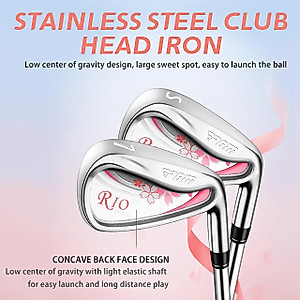 PGM Women's 4-Piece Golf Club Set - Titanium 1 Wood, 2 Irons, 1 Putter with Golf Stand Bag - Graphite Shaft - Right Handed