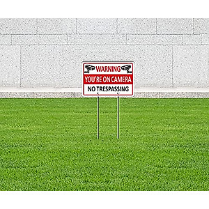 You're on Camera Sign with Stake, Metal No Trespassing Sign with Posts, Aluminum Video Surveillance Signs for Yard Outdoor, Kits Included, Easy to Install