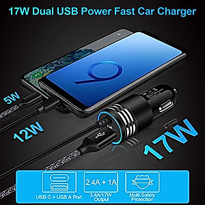 Android Car Charger Type C Samsung Car Charger Fast Charging for Samsung Galaxy A14/A04S/A53 5G/A13/A03S/S23/S23 Ultra/S23 Plus/S22/S21fe/S20/Z Flip4/Z Fold4/A12/A32, 3.4A Car Adapter+3ft USB C Cable