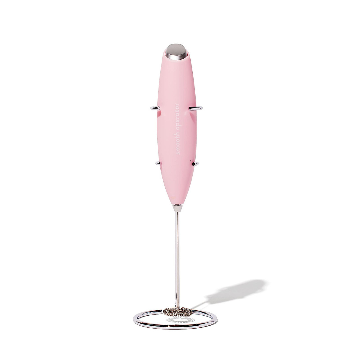 Smooth Operator Pink Handheld Electric Whisk, Milk Frother, Foam Maker for Protein, Coffee & More - Stainless Steel Stand Included