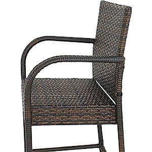 Oteymart Set of 2 Outdoor Wicker Rattan Bar Stool with Armrest Footrest Outdoor Patio Furniture Barstool Chairs All Weather UV Resistant Club Chair Patio Dining Chairs, Brown