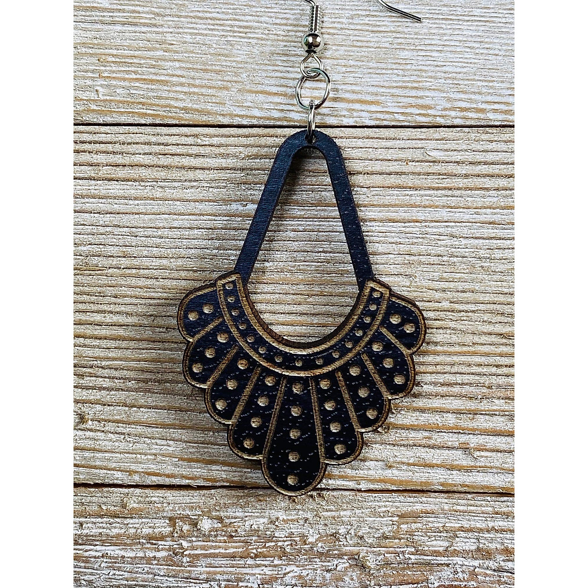 RBG Ruth Bader Ginsburg Dissent Collar Earrings from Black Stained Maple Wood