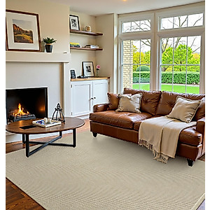 Moynesa Easy Jute Rug 5x7 Living Room Rug - 5x7 Area Rugs Natural Fiber Rugs for Bedroom, Farmhouse Indoor Outdoor, Hand Woven Sisal Rug Cotton Carpet for Home Office Decor, Natural & Beige