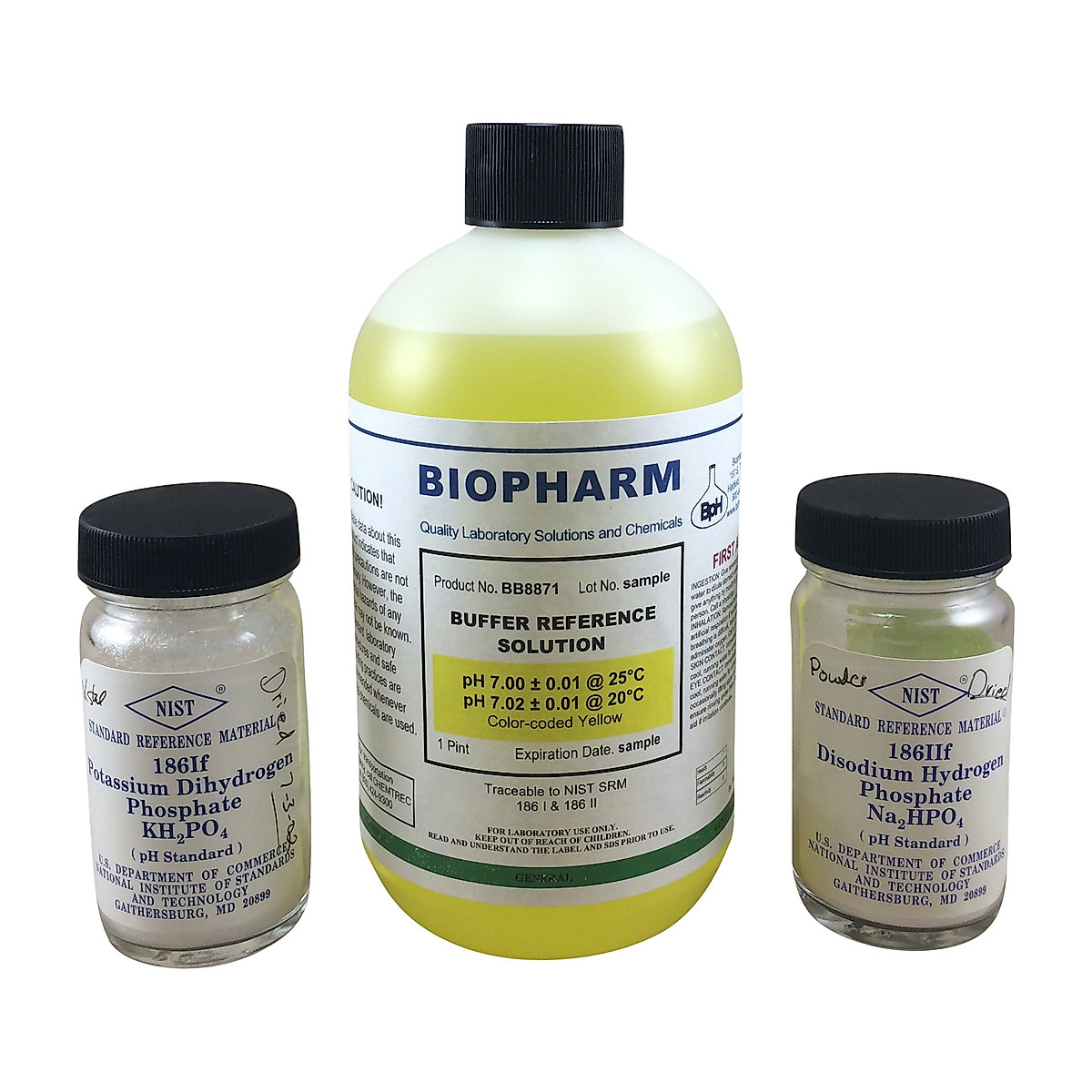 pH Buffer Calibration Solution Kit 3-Pack: pH 4.00, pH 7.00, pH 10.00 Buffers — 500 mL (1.06 Pint) Each — Color Coded — NIST Traceable for All pH Meters