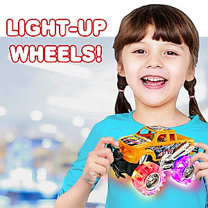 ArtCreativity Orange and White Light Up Monster Truck Set for Boys and Girls, Set Includes 2, 6 Inch Monster Trucks with Beautiful Flashing LED Tires, Push n Go Toy Cars, Best Gift for Kids Ages 3+