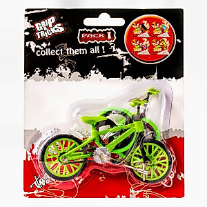 Grip and Tricks - Green Finger BMX Freestyle with 2 Extra Toy Bike Wheels and 1 Finger Bikes Tool - Pack 1 Finger Toy for Kids 6+ Years Old
