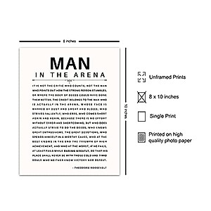 Man in the Arena Quote Poster - 8x10 Motivational Inspirational Teddy Roosevelt Daring Greatly Wall Art Decor - Unique Gift for Men, Boys, Teens, Entrepreneur - For Office, Living Room, Bedroom