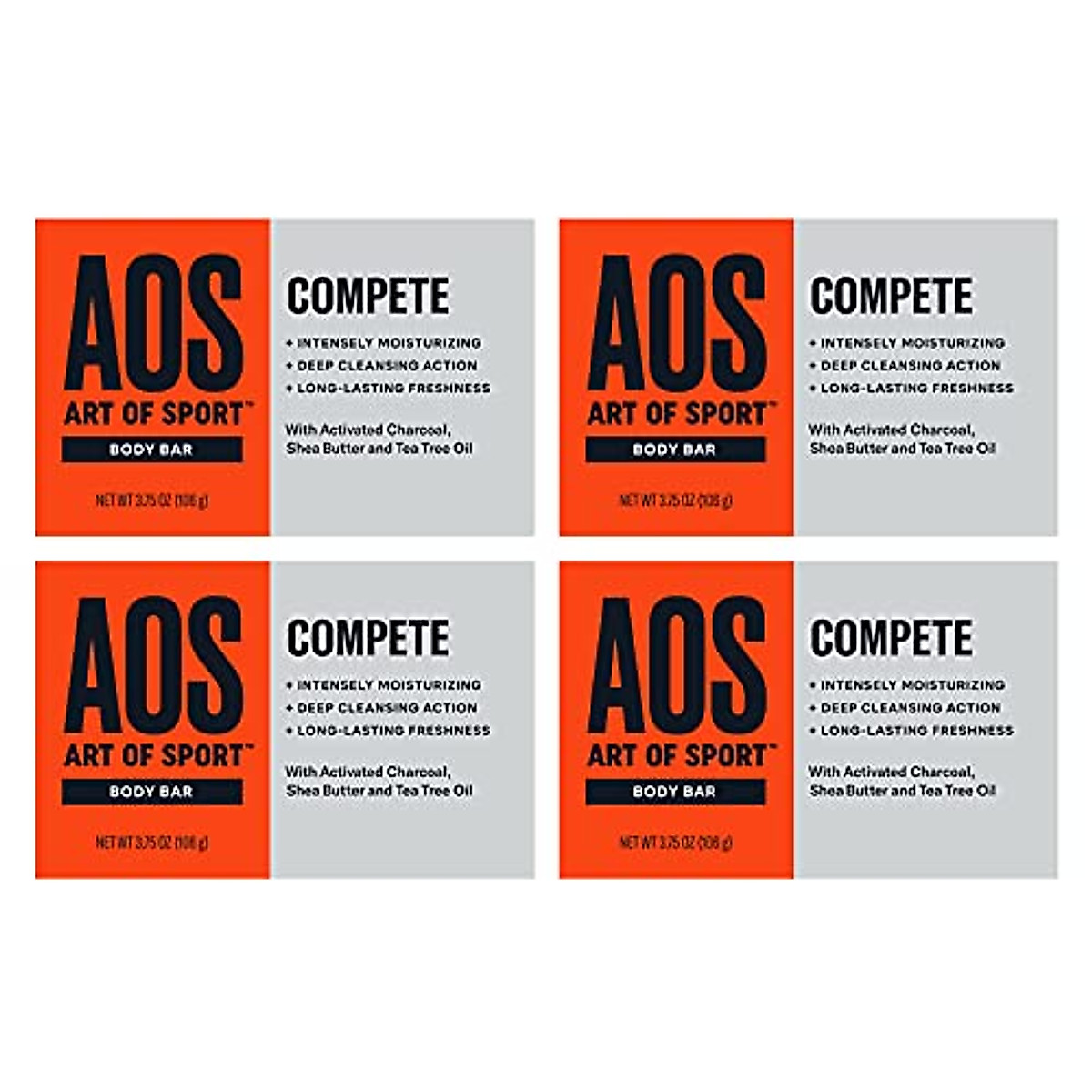 Art of Sport Men’s Bar Soap, Charcoal Activated Hand, Face and Body Soap, Citrus Fragrance, Made with Natural Botanicals, Moisturizing Tea Tree Soap, Made for Athletes, Compete Scent, 3.75 Ounce (Pack of 4)