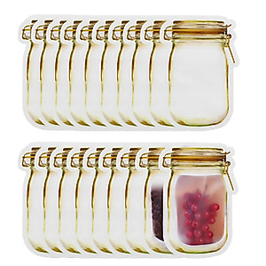 Mason Jar Bags Yellow, 40 Pcs Reusable Airtight Seal Food Storage Bags Leak-Proof Saver Bags for Travel Camping, 8 OZ