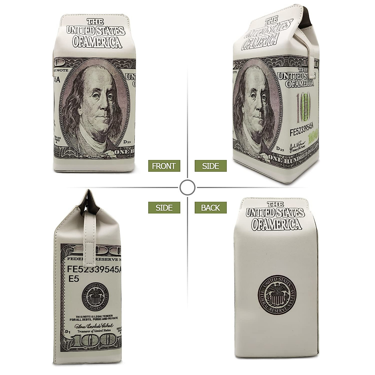 Aovtero Dollar Bill Box Bag Crossbody Purse for Women Girl Shoulder Bags Pu Leather (Green)