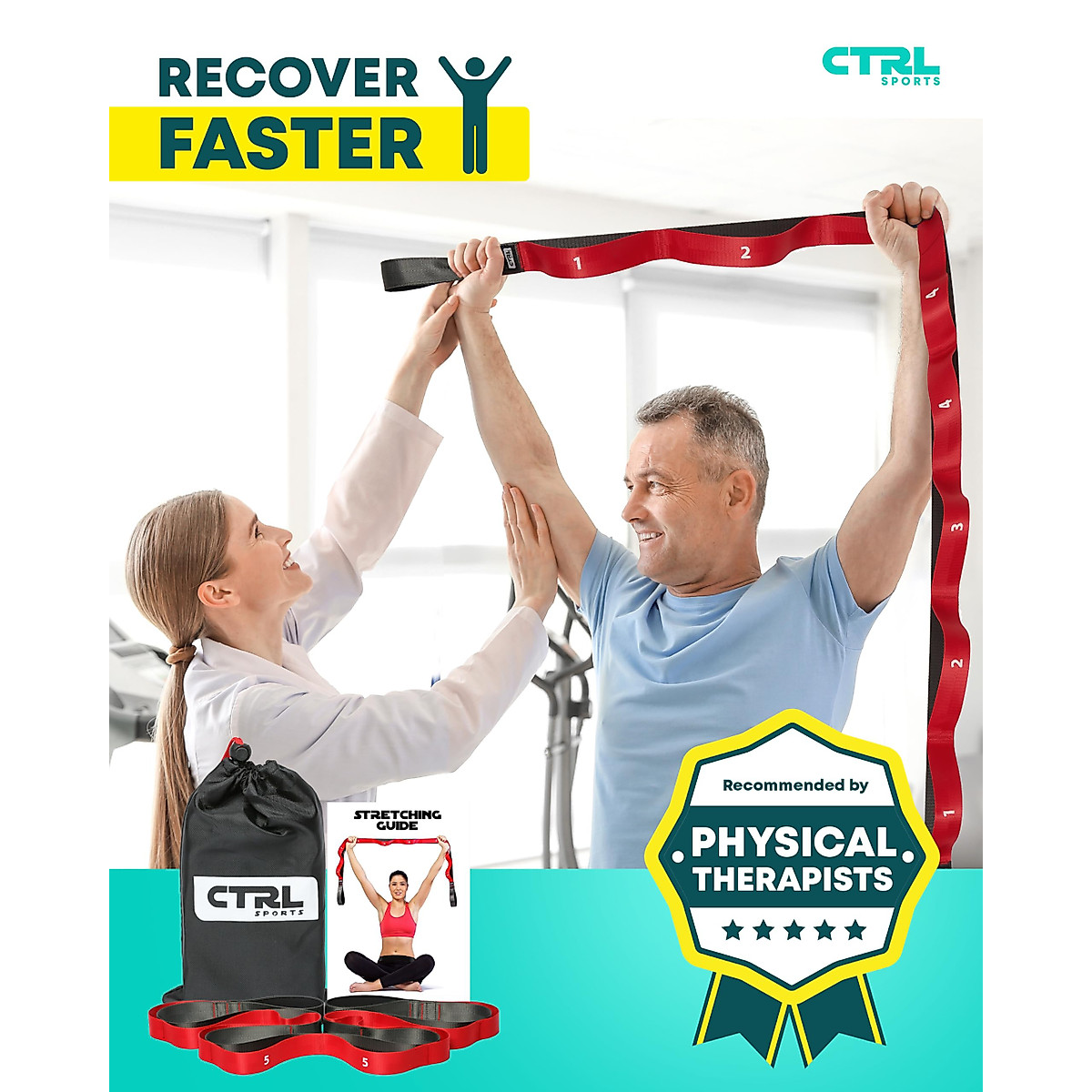 Stretching Strap with Loops - Non Elastic Stretch Band for Physical Therapy, Yoga Strap for Stretching Equipment, Stretch Bands for Exercise and Flexibility - Fascia, Hamstring and Leg Stretcher Belt