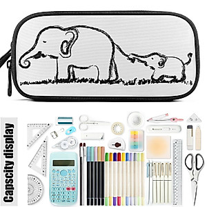 Fustylead Mom and Baby Elephants Nylon Pencil Bag Large Storage Pouch Pen Case Makeup Bag Simple Stationery Bag School College Office Organizer for Teens Boys Girls Student