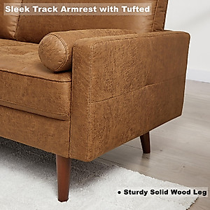 HIFIT Sofa Couch Set for Living Room, Mid Century Modern Faux Leather Sofa with Deep Love Seat & Fluffy Cushion, Living Room Furniture Sets, Small Sectional Couch for Bedroom/Office/Small Space, Brown