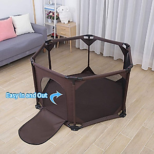 Baby Play Yard, Playpen for Babies Breathable Mesh, Portable Indoors Outdoors and Parks Great Gifts for Babies Infant Toddler Kids (Brown)