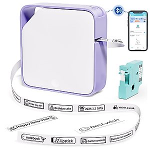 Vixic Label Maker Machine with Tape, Mini Portable Purple Label Maker Printer D1600 Connected Smartphone via Bluetooth, Multiple Stickers, Fonts, Borders for Home/School/Office Organization