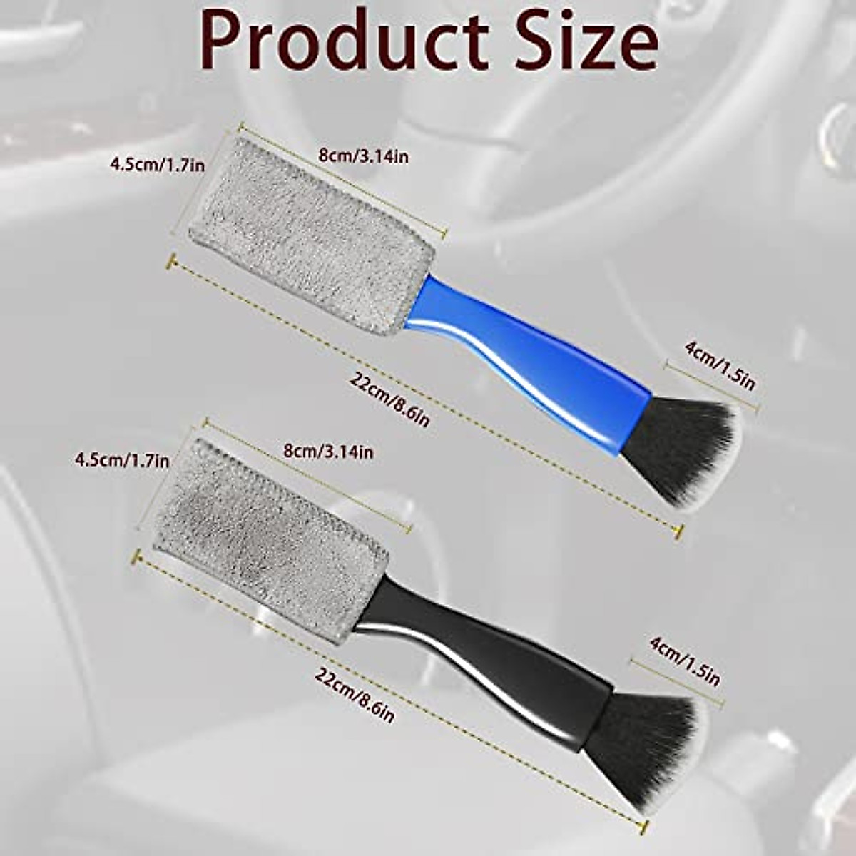 2 Pcs Double Head Brush for Car Cleaning, Portable Car Interior Detailing Brush Car Dust Brush, Auto Detail Brush Exterior Soft Bristles Car Seat Brush for Cleaning Air Vent Dashboard (Blue & Black)