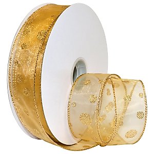 Morex Ribbon Wired Nylon Glitter Dots Ribbon, 1-1/2" x 50 yd, Gold/Gold