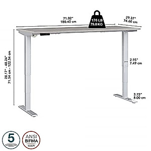 Bush Business Furniture Move 40 Series Electric Height Adjustable Standing Desk, 72W x 30D, Platinum Gray