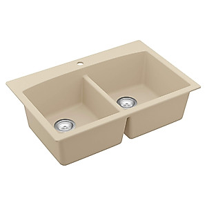 Karran QT-710 Drop-in Quartz Composite 33 in. 1-Hole 50/50 Double Bowl Kitchen Sink in Bisque