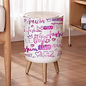 Small Trash Can with Lid for Bathroom Kitchen Office Diaper Abstract drawing pattern Fashion drawing text slogan Girlish teen Bedroom Garbage Trash Bin Dog Proof Waste Basket Cute Decorative
