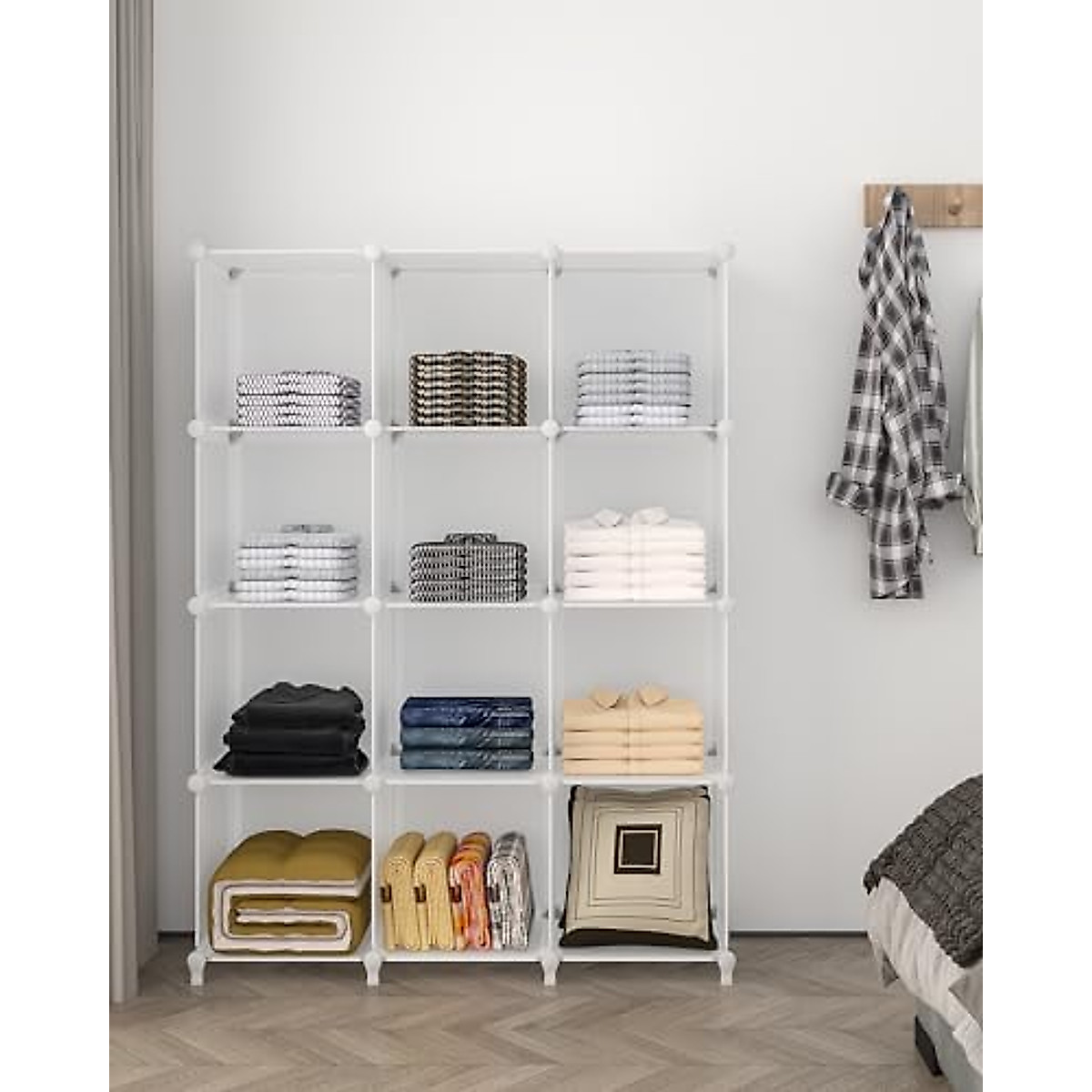 FUNLAX Cube Storage Shelf, 9 Storage Cubes Closet Organizers and Storage Portable Cube Storage Organizer Plastic Bookshelf Bookcase for Study Room, Bedroom, Office, White