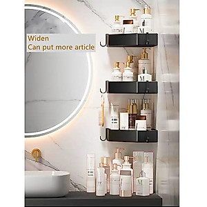 3-Tier Corner Shower Caddy,Bathroom Corner Shelves, Stainless Steel No-drilling Bathroom Organizer,Shower Shampoo Organizer Storage Rack Holder for Toilet Accesso,6 Metal Hooks with Caps(Black)