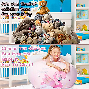 Flamingo Stuffed Animal Toy Storage for Kids Bean Bag Chair Cover Large Size 24x24 Inch Velvet Extra Soft Stuffed Organization for Girls Gift Pink Cover ONLY