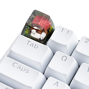 Ocean Key Artisan Keycaps for DIY Replacement Handmade Resin Keycaps Dog House Handmade Resin Keycaps for Switch Gaming, Cherry MX Mechanical Keyboards (Red)