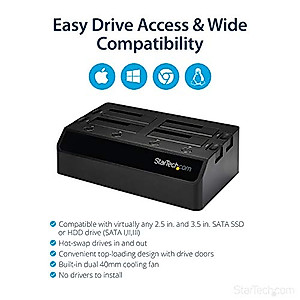 StarTech.com 4-Bay USB 3.0 To SATA Hard Drive Docking Station, USB Hard Drive Dock, External 2.5/3.5" SATA III SSD/HDD Docking Station, Hot-Swap Hard Drive Bay, Top-Loading (SDOCK4U33),Black
