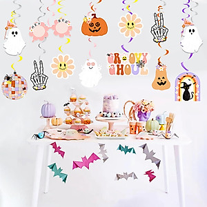 20PCS Groovy Halloween Decorations, Hippie Halloween Hanging Swirls Groovy Spooky Whirls Hanging Streamers Decor for Happy Boo Day Birthday Baby Shower Bachelorette Party