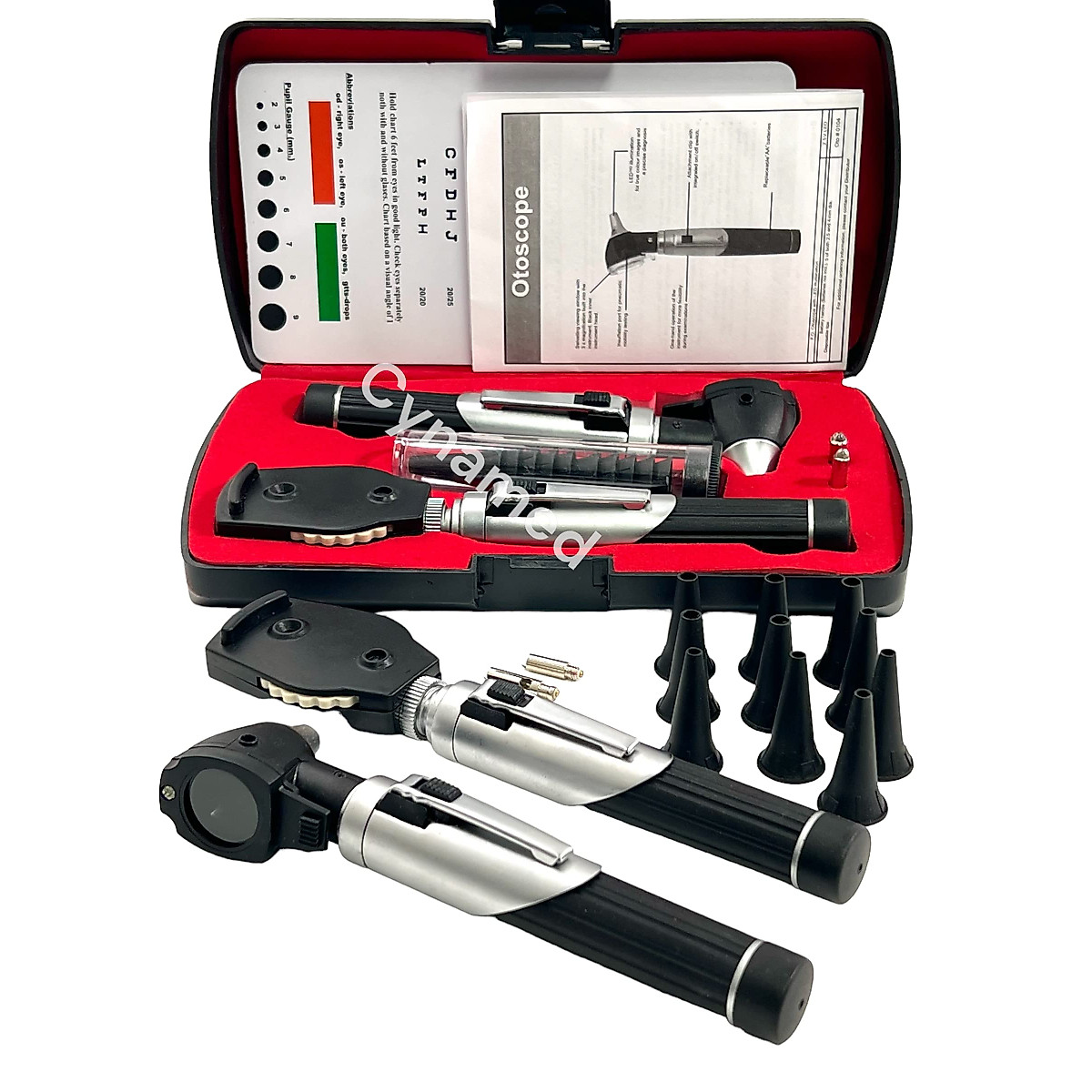 New Premium High Grade Home Use Student Otoscope Set Fiber Optic Digital Bright Led Ear Light Design 4X Magnification with Storage Washable Speculum Tips for Children Adults and Pets Cynamed