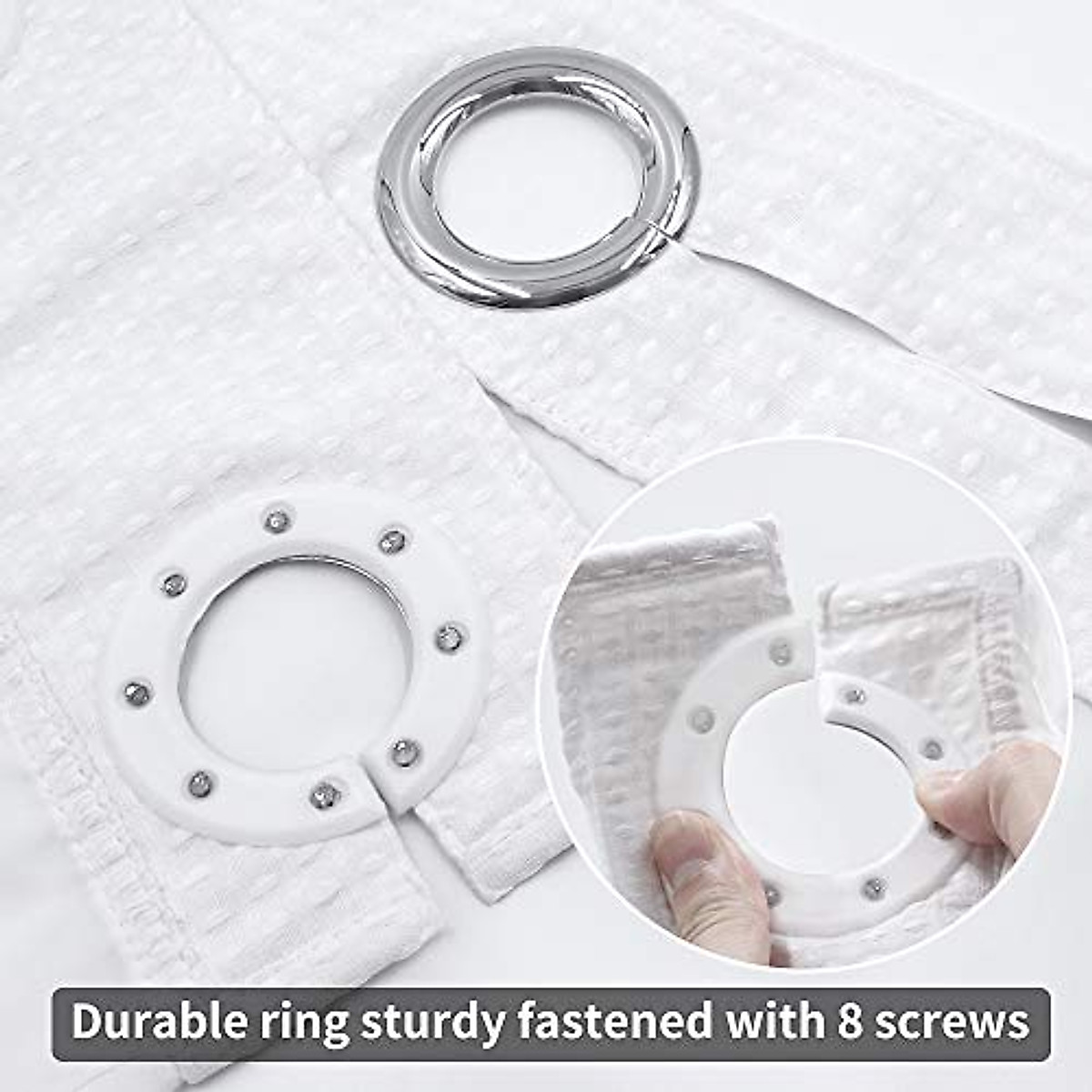 SUMGAR No Hook Shower Curtain with Snap in Liner White Waffle Fabric Hotel Luxury Modern Farmhouse Bathroom Double Layer Heavy Textured Mesh Top Window Shower Curtains Set 71 x 74