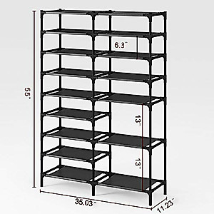 SHOWIN 9 Tiers Shoe Rack, Large Shoe Storage Organizer for 30-40Pairs, Waterproof Fabric Shoe Storage Cabinet Space Saving Shoe Shelf (black-b)