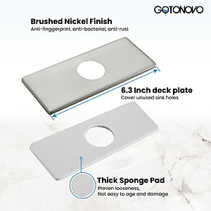 gotonovo 6 inch Rectangle Deck Mount Faucet Plate,Faucet Hole Cover Escutcheon Plate for Kitchen or Bathroom Sink 1 Hole or 3 Hole 4 Inch Centerset Brushed Nickel