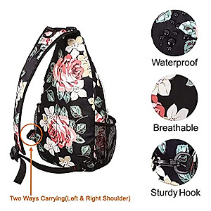 MOSISO Sling Backpack,Travel Hiking Daypack Rose Rope Crossbody Shoulder Bag, Black, Medium