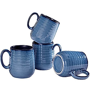 Hasense Ceramic Coffee Mug Set of 4,12oz Coffee Cups Ceramic, Blue Mugs with Large Handle for Coffee, Tea, Milk and Chocolate,Dishwasher & Microwave Safe